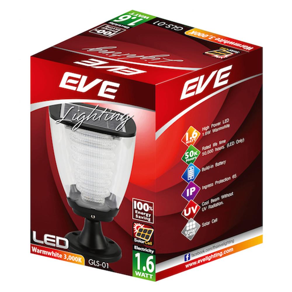 SOLAR POST-MOUNTED LAMP EVE GSL-01 1.6W WARM WHITE BLACK