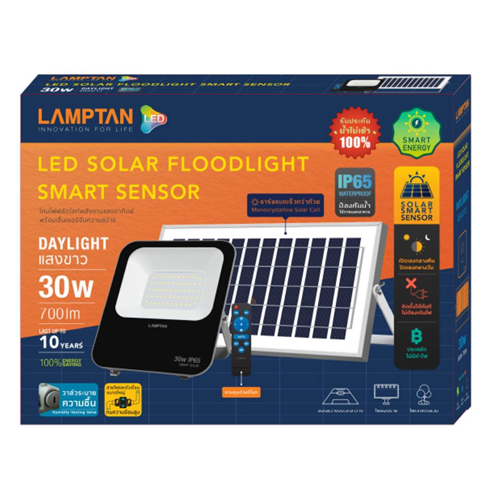 SOLAR FLOODLIGHT LAMPTAN FLOODLIGHT SMART SENSOR 30W DAYLIGHT BLACK